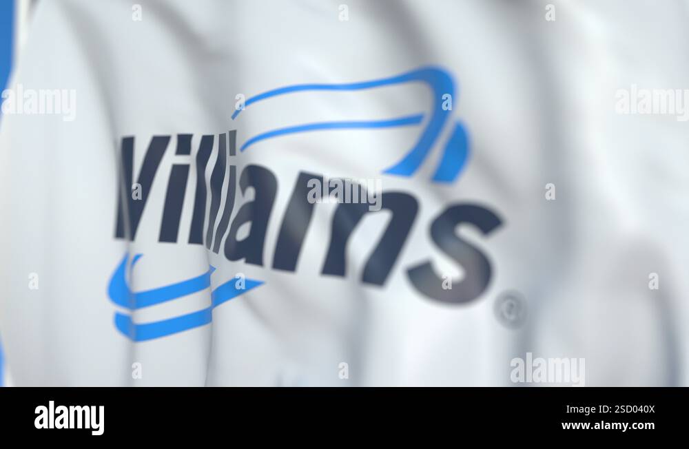 Flying flag with Williams Companies logo, close-up. Editorial loopable ...