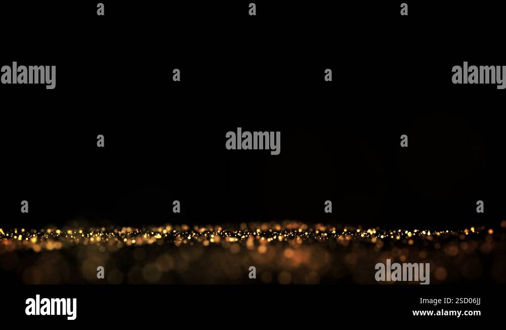 gold glowing particles flow in viscous liquid and bright glisten ...