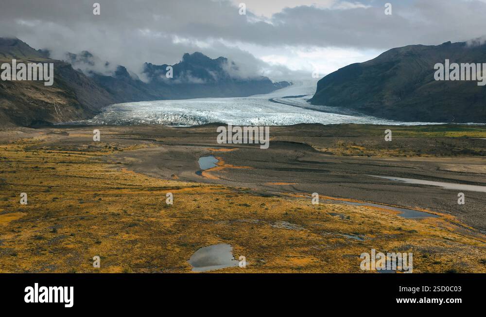Amazing mountain aerial view of the land of Ice and fire ICELAND Stock ...
