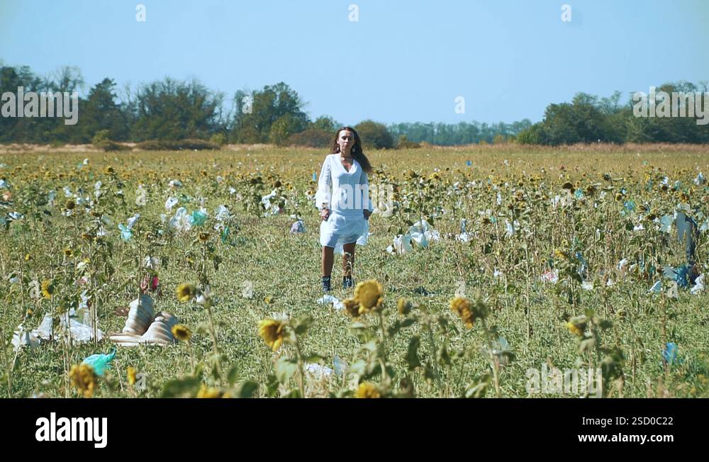 Young Girl Surrounded By Garbage Dump Plastic Bags Stock Video Footage ...