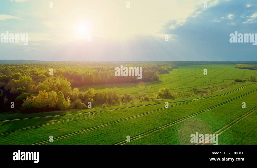 Beautiful nature, aerial drone view on rural countryside landscape ...