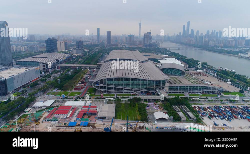 Flight near the Pazhou Exhibition Complex. International exhibition ...