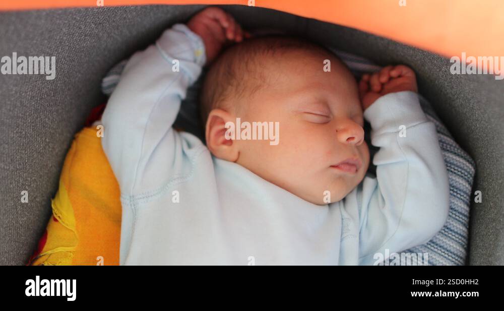 Little newborn baby sleeping inside crib first month of life Stock ...