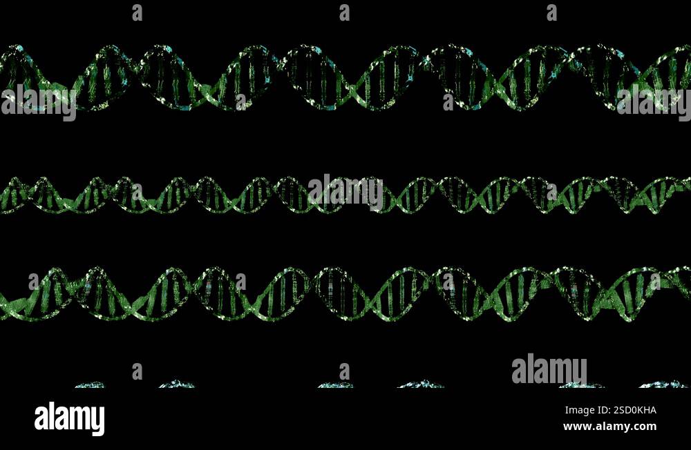 Flying inward abstract vertical digital rotating DNA of green color ...