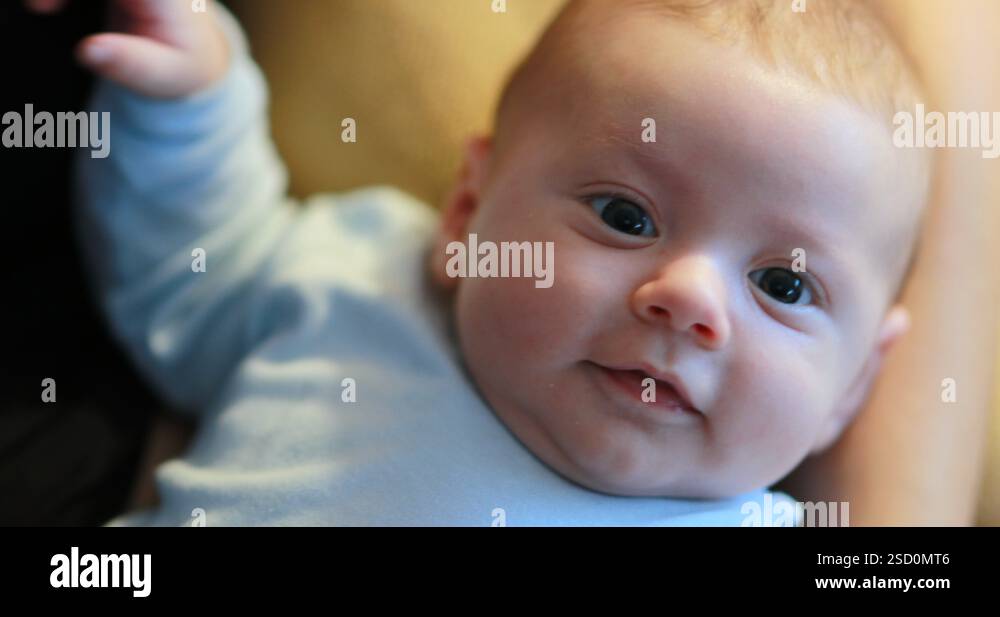 Cute beautiful baby portrait adorable infant face first month Stock ...