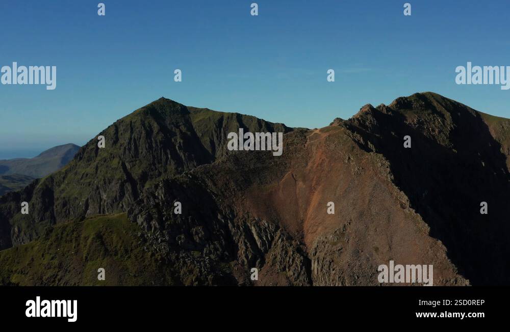 Crib Goch and Mount Snowdon, glorious aerial view of the mountains ...