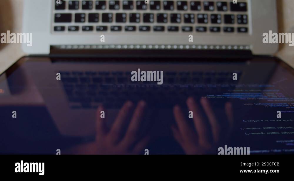 Anonymous man hands coding programming on screen laptop, development ...