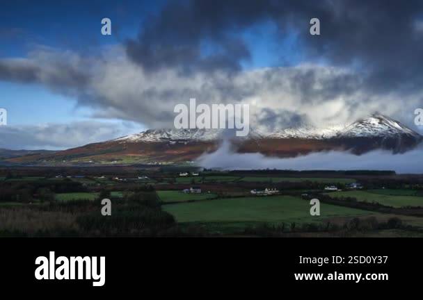 Scenery of an early morning when the sun rises over the Ireland Nephin ...