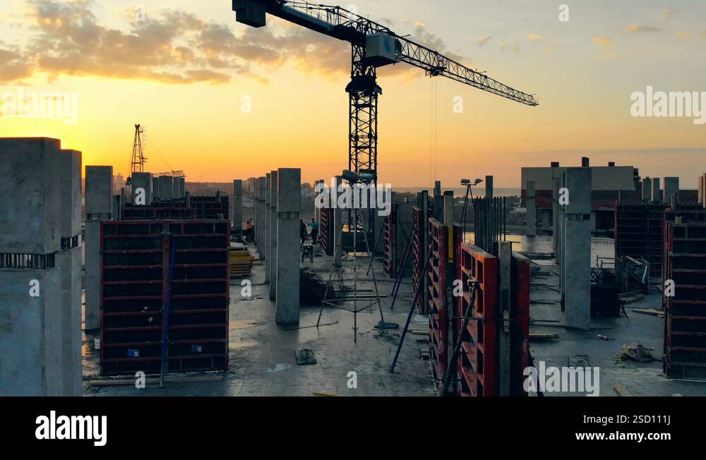 Concrete buildings in progress at the project site. Aerial view of construction Stock Video ...