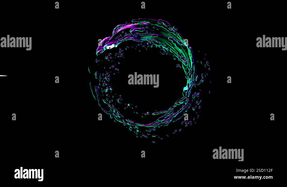 Water splash circle liquid looping on black with reflections Spinning ...