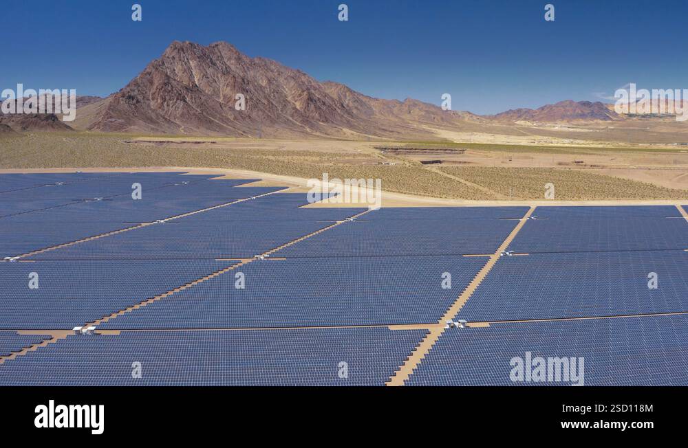 The field of solar cell farm under the foot of the mountain. Nevada ...