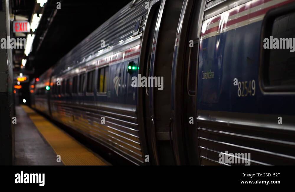 Iconic silver train leaving Grand Central underground subway station ...