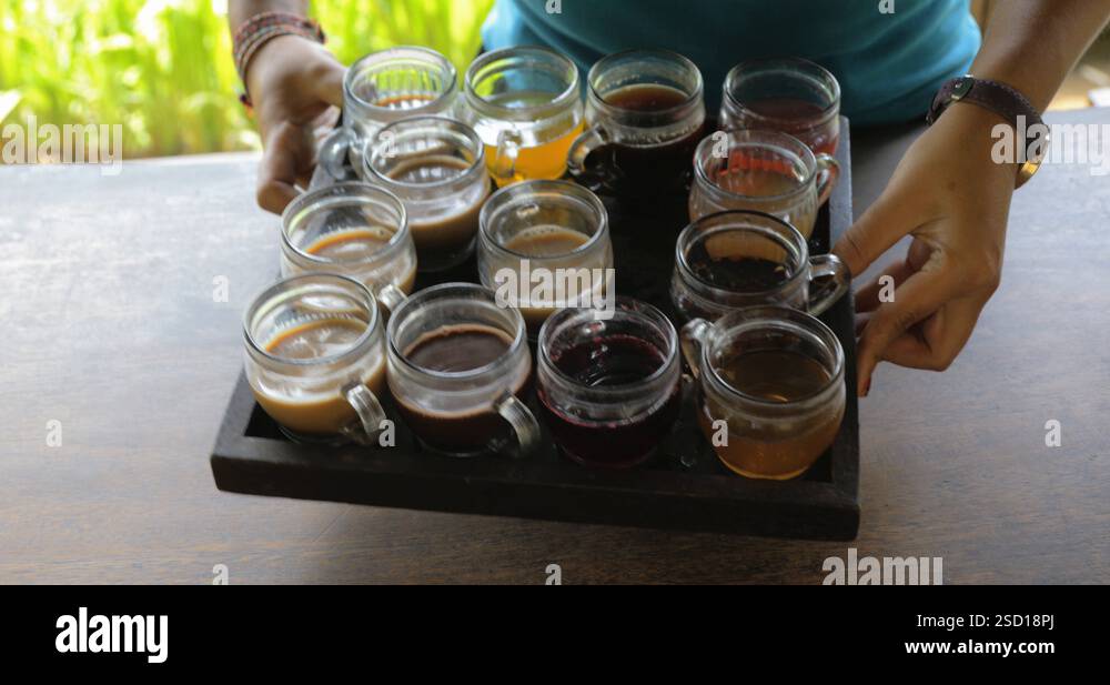 Woman offering a variety of different types of tea for sampling - asian ...
