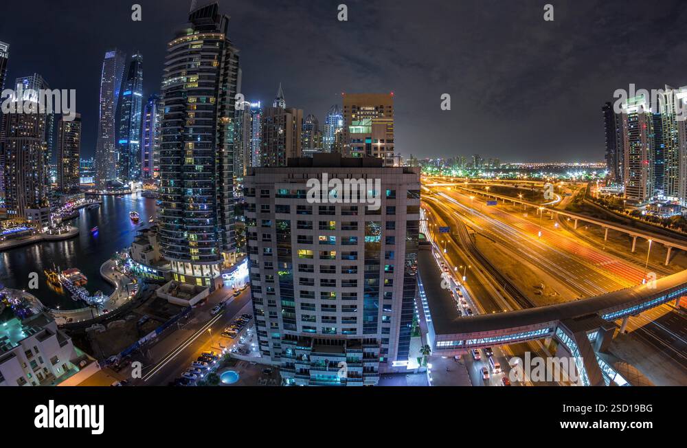 Aerial top view to Sheikh Zayed road near Dubai Marina and JLT ...