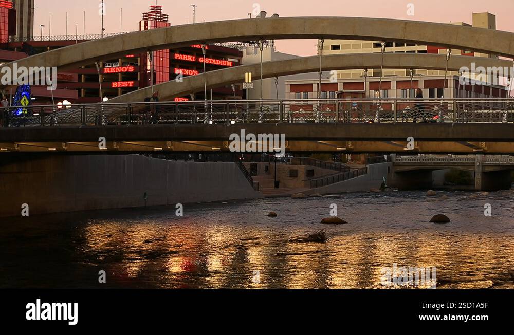 Downtown Reno NV Virginia Street Bridge with Traffic - Shallow DOF ...