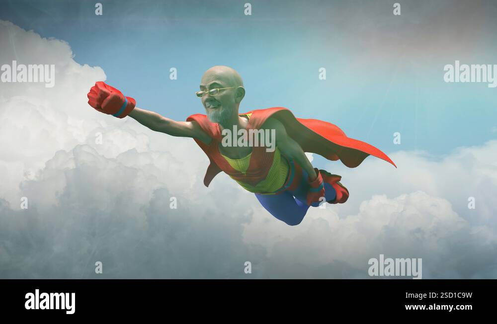 comics Superhero old man showing is power strength toon style 3d render ...