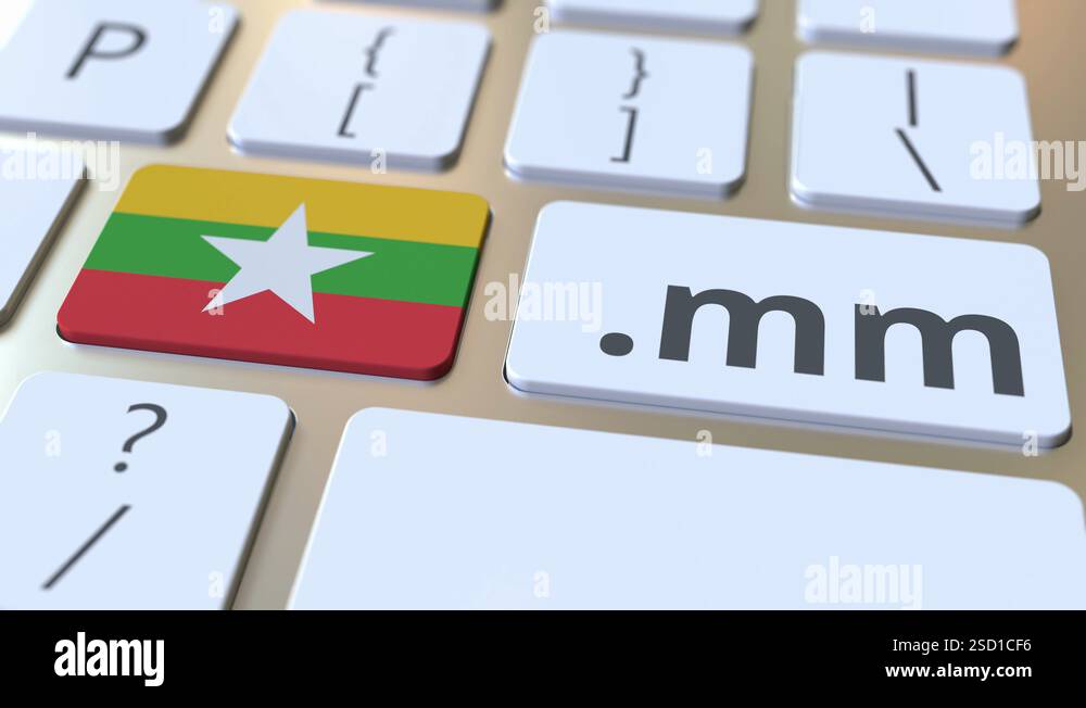 Myanma domain .mm and flag of Myanmar on the buttons on the computer ...
