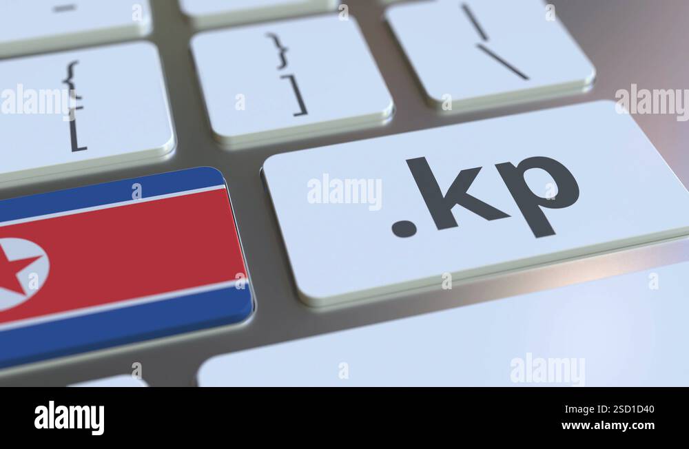 Domain .kp and flag of North Korea on the buttons on the computer ...