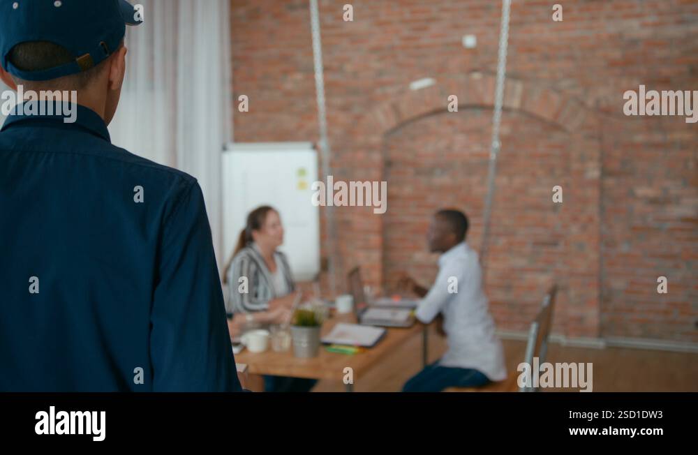 Food Delivery Service: Worker Brings Pizza to Office for Lunch of ...