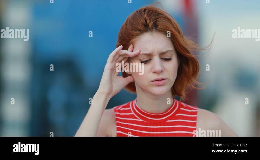 Young woman thinking deeply, looking for solutions, mental effort Stock ...