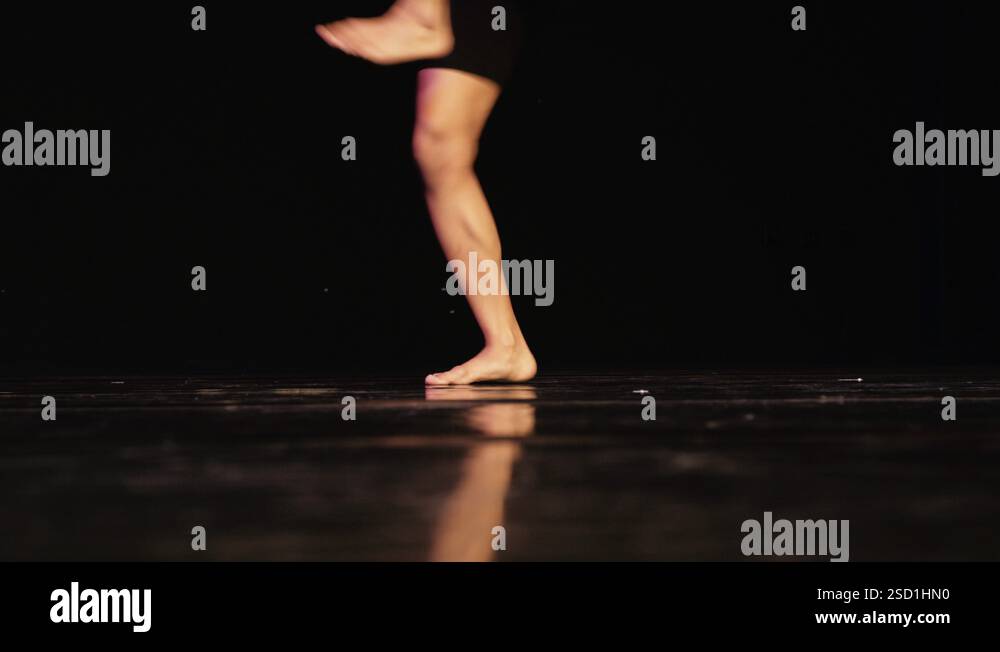 Barefoot Legs of a Female Dancer on Stage During Practice Stock Video ...