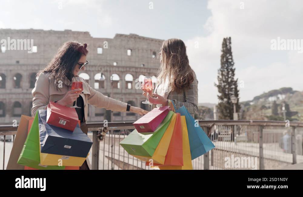 Attractive young models spinning around in the city centre of Rome on ...