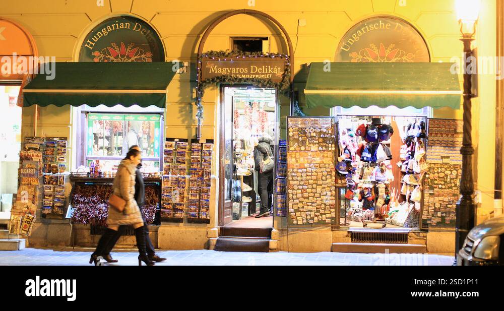 BUDAPEST, HUNGARY - JANUARY 2018 - The front of a budapest tourist ...