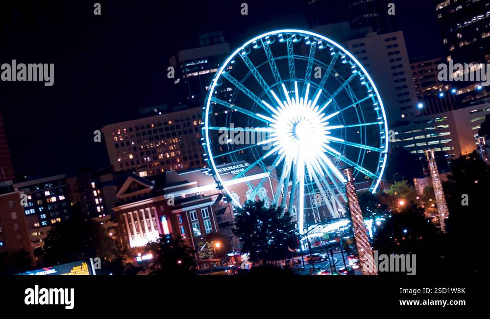 4K Drone Time Lapse Atlanta Skyline Skyview Ferris Wheel Abstract Flip ...