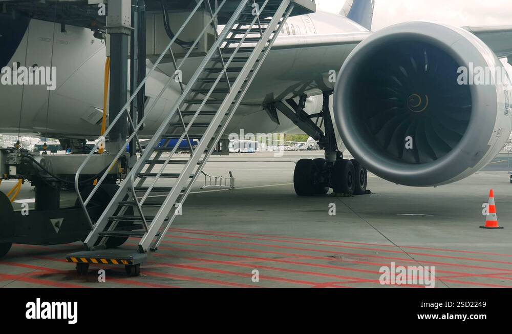 Turbine aircraft which is preparing to fly. Powerful jet engine starts ...