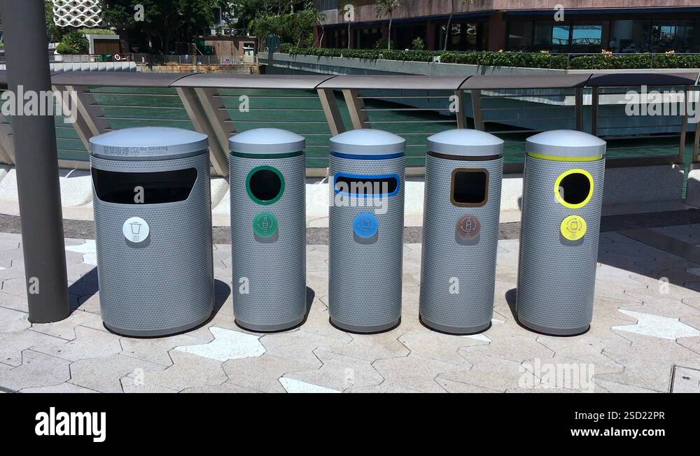 waste bins for different kinds of garbage, Hong Kong Stock Video ...