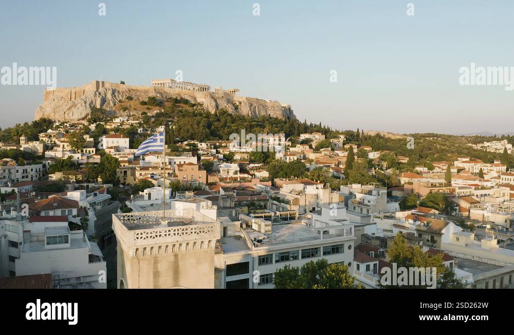 4K Greece Flag Greek Flag Dolly Left Greece Athens Drone Acropolis Stock Video Footage - Alamy
