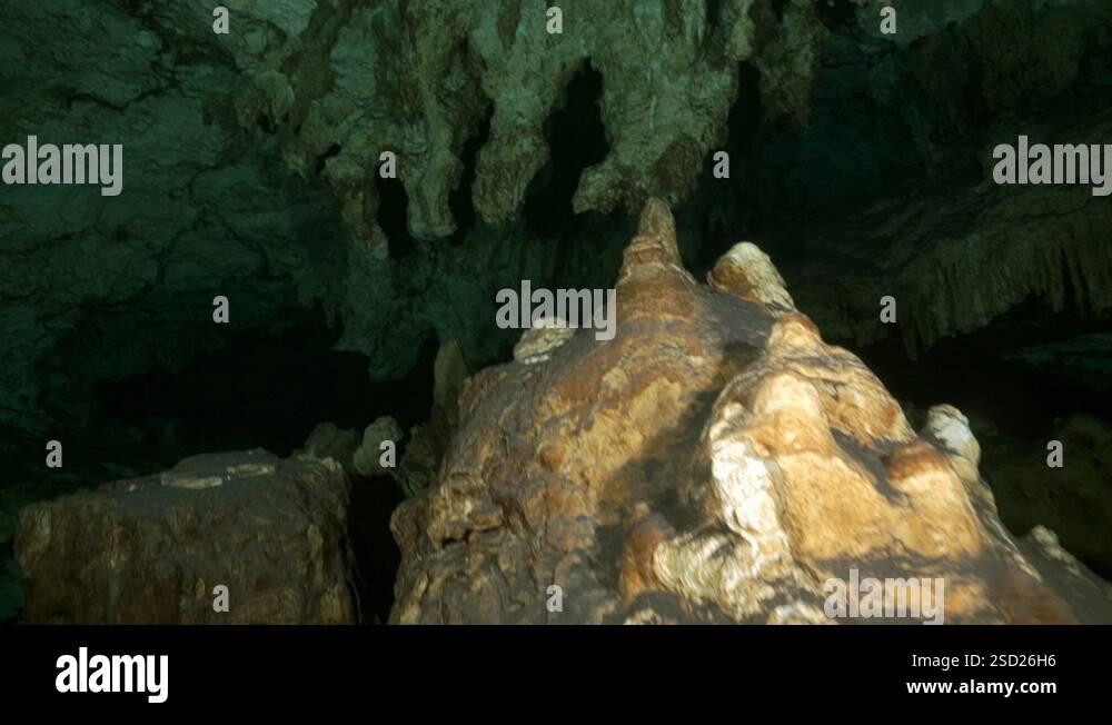 Cave diving in underwater caves of Yucatan Mexico cenotes Stock Video ...