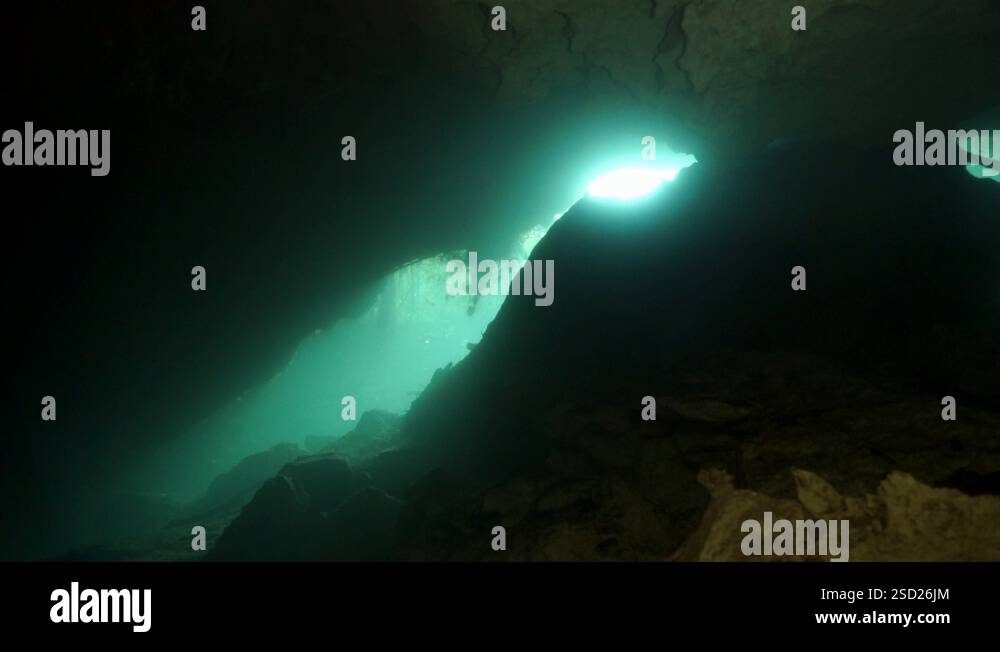 Cave diving in underwater caves of Yucatan Mexico cenotes Stock Video ...
