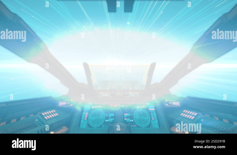 Fake Video Game Sci-fi Spaceship Jump Into Hyperspace To The Green ...