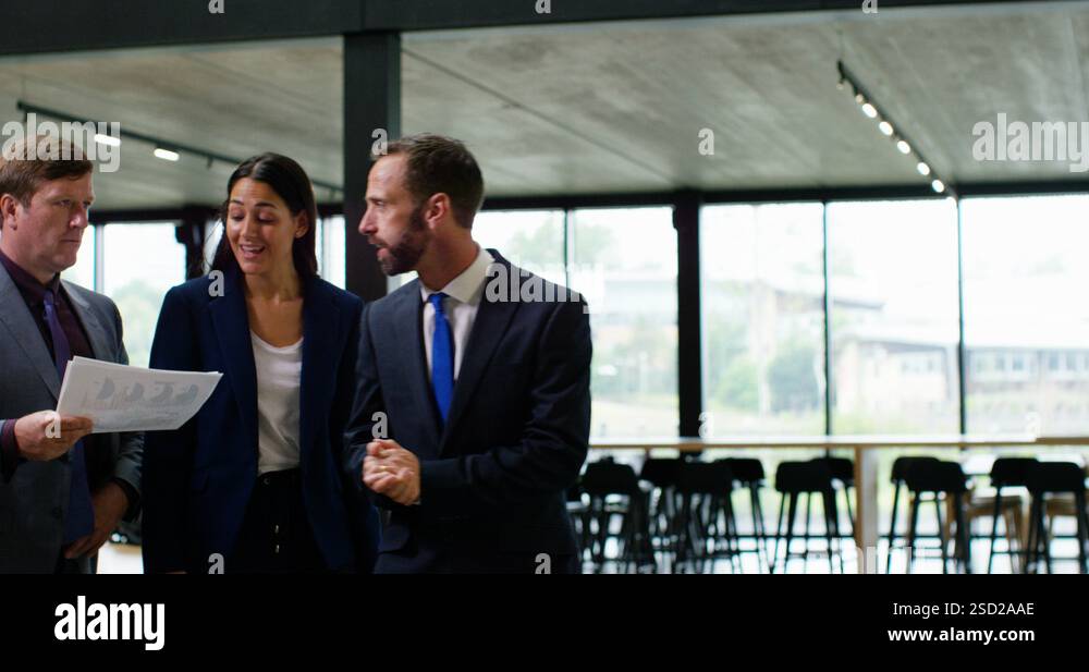 4K Executive business team entering office boardroom for strategy ...