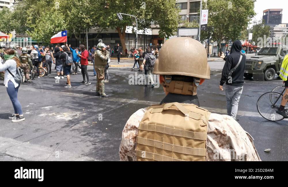 Soldiers and tanks at Santiago de Chile streets during latest riots in ...