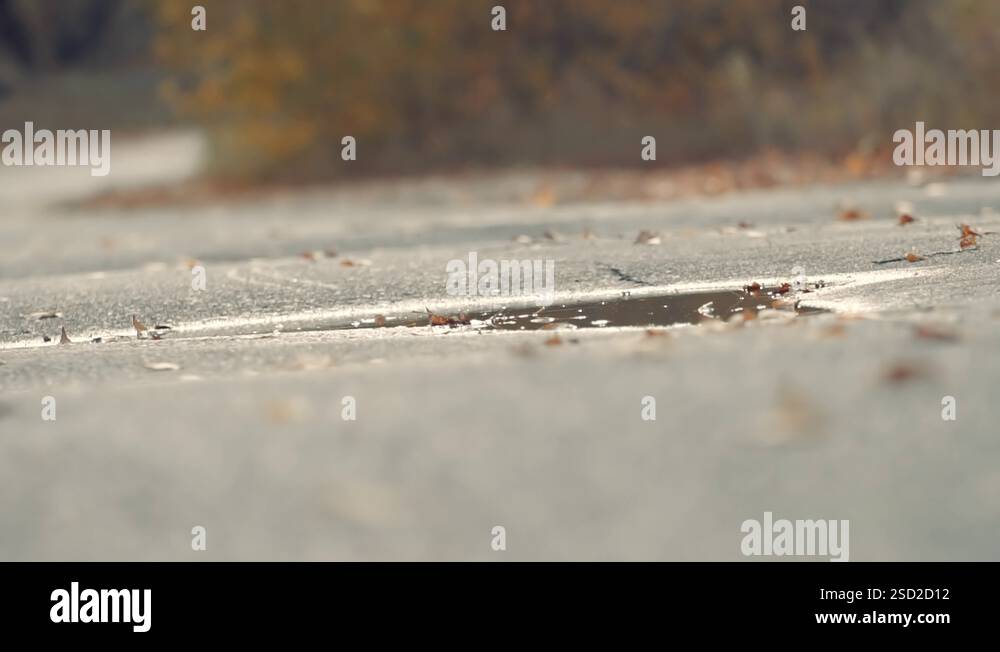 Bike Wheels Rides Through Puddle.Cyclist On Bicycle.Cycling On Puddle ...