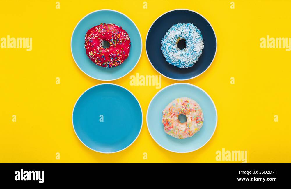 Collection of colorful donuts moving animations. Top view Stock Video ...