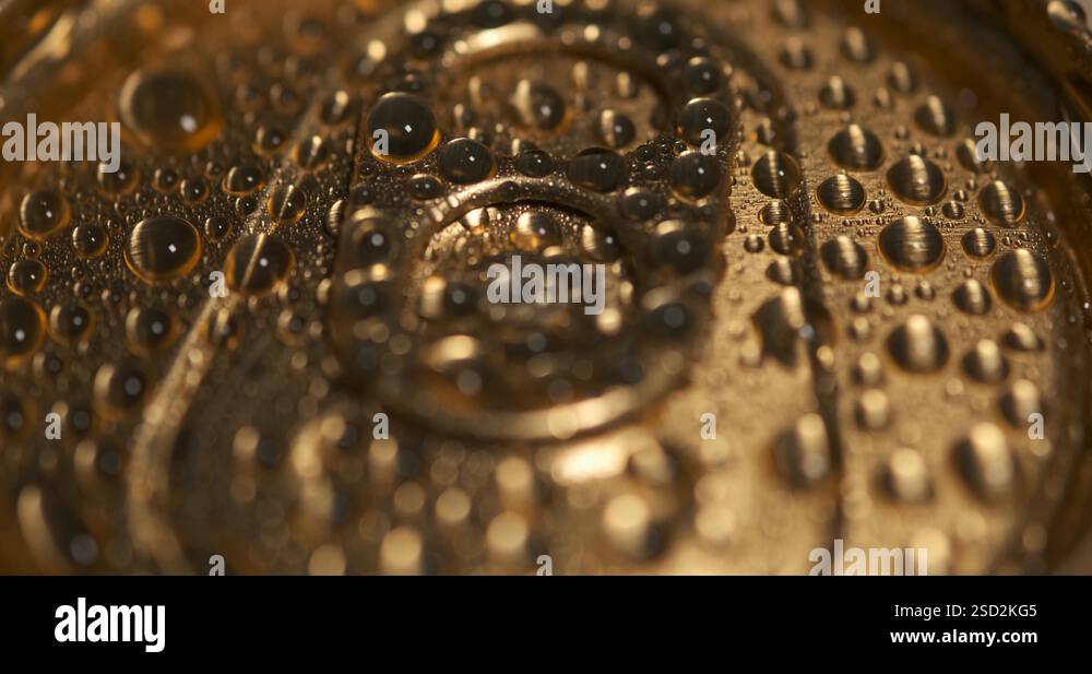 Aluminum can, macro shot, large drops of chilled water on surface of ...