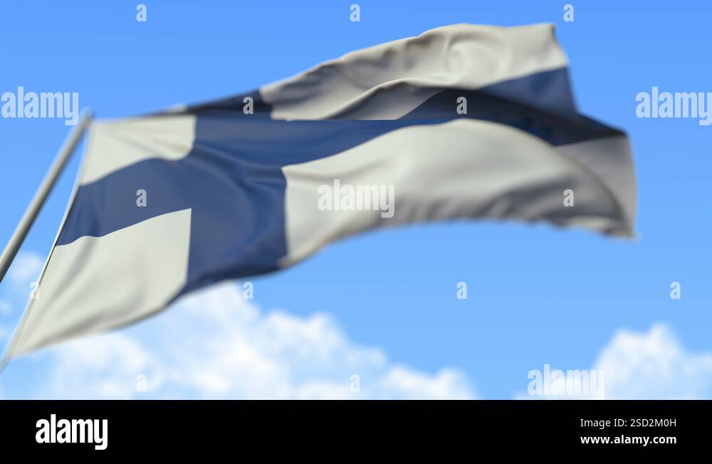 Waving national flag of Finland, low angle view. Loopable realistic ...