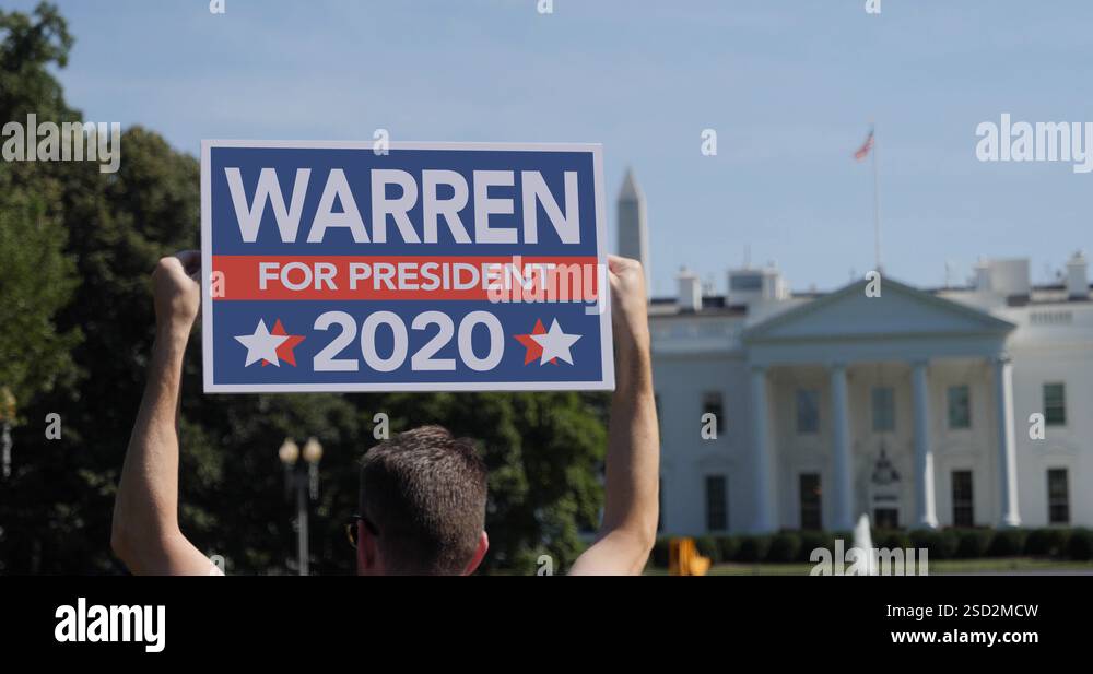 Man Holds Elizabeth Warren 2020 Sign in Front of White House Stock ...