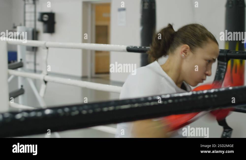 Two Professional Female Athletes Fighting on Boxing Ring Stock Video ...