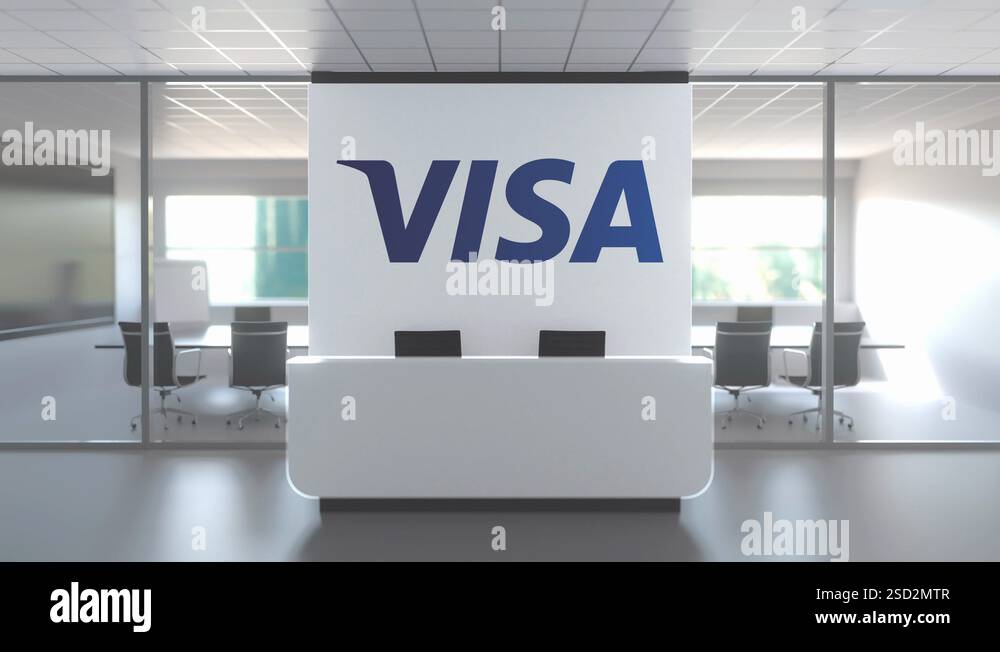 Logo of VISA on a wall in the modern office, editorial conceptual 3D ...