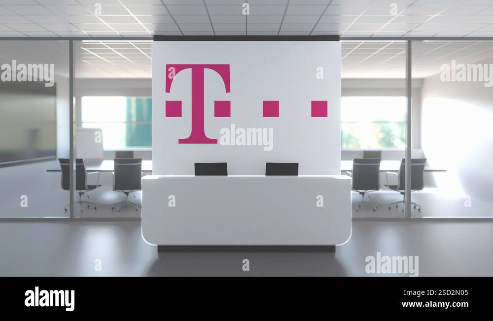 Logo of DEUTSCHE TELEKOM AG on a wall in the modern office, editorial ...