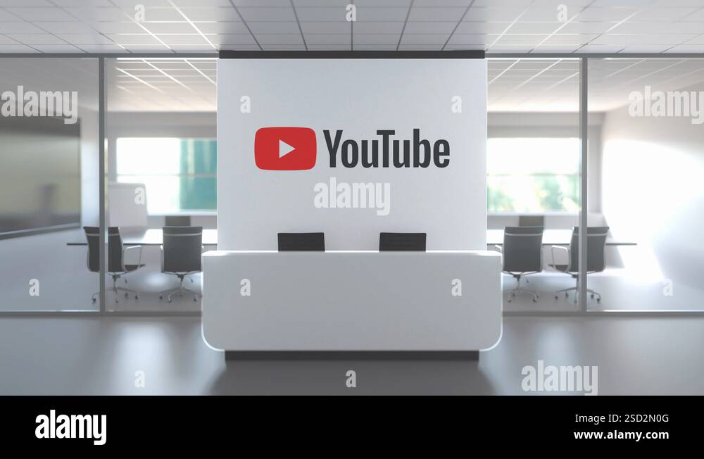 Logo of YOUTUBE on a wall in the modern office, editorial conceptual 3D ...