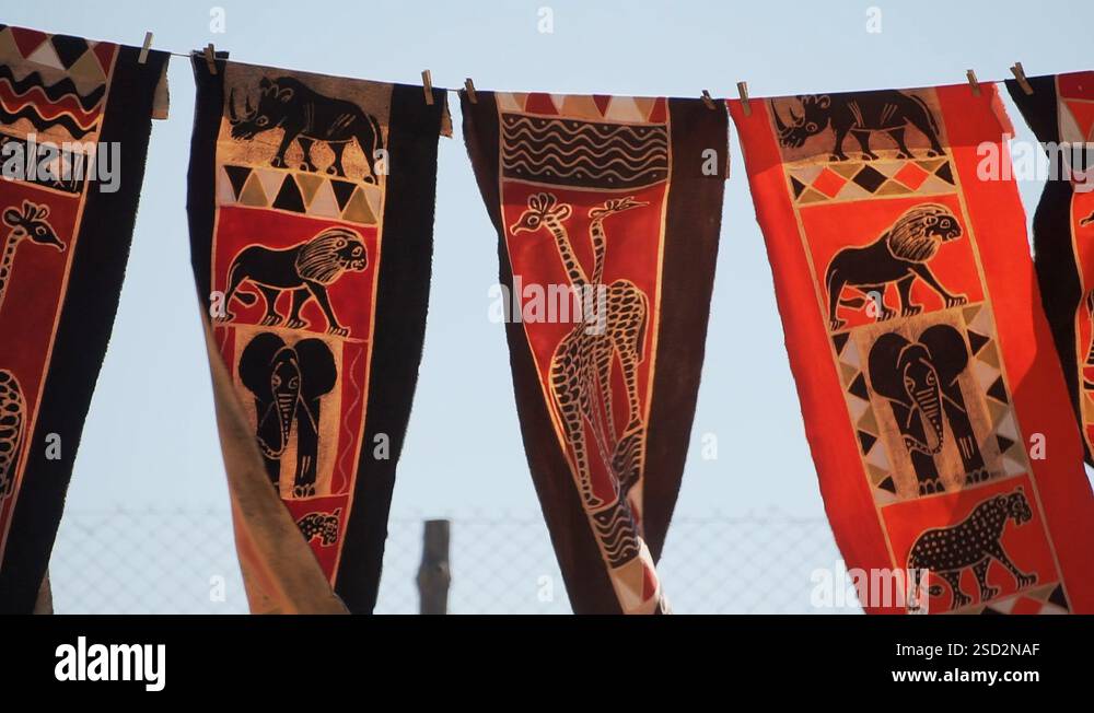 Handmade african sheets waving in the wind in South Africa Stock Video ...