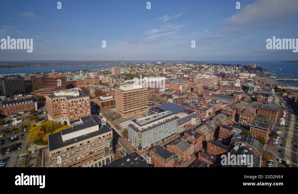 Portland Maine Aerial v9 Panning in reverse looking from Back Cove view ...