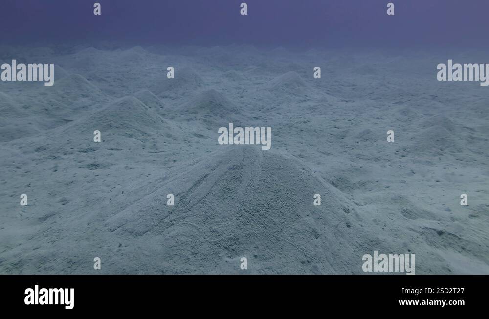 Underwater sand hills on the deep. Slow motion, Camera moving forwards ...