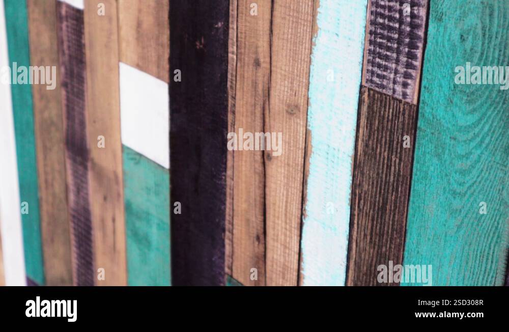 Panning shot of colorful wooden planks created to make a wall Stock ...