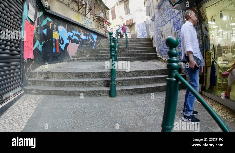 Macao China: Colorful Laneway in Chinese City, Street Art, Passing ...